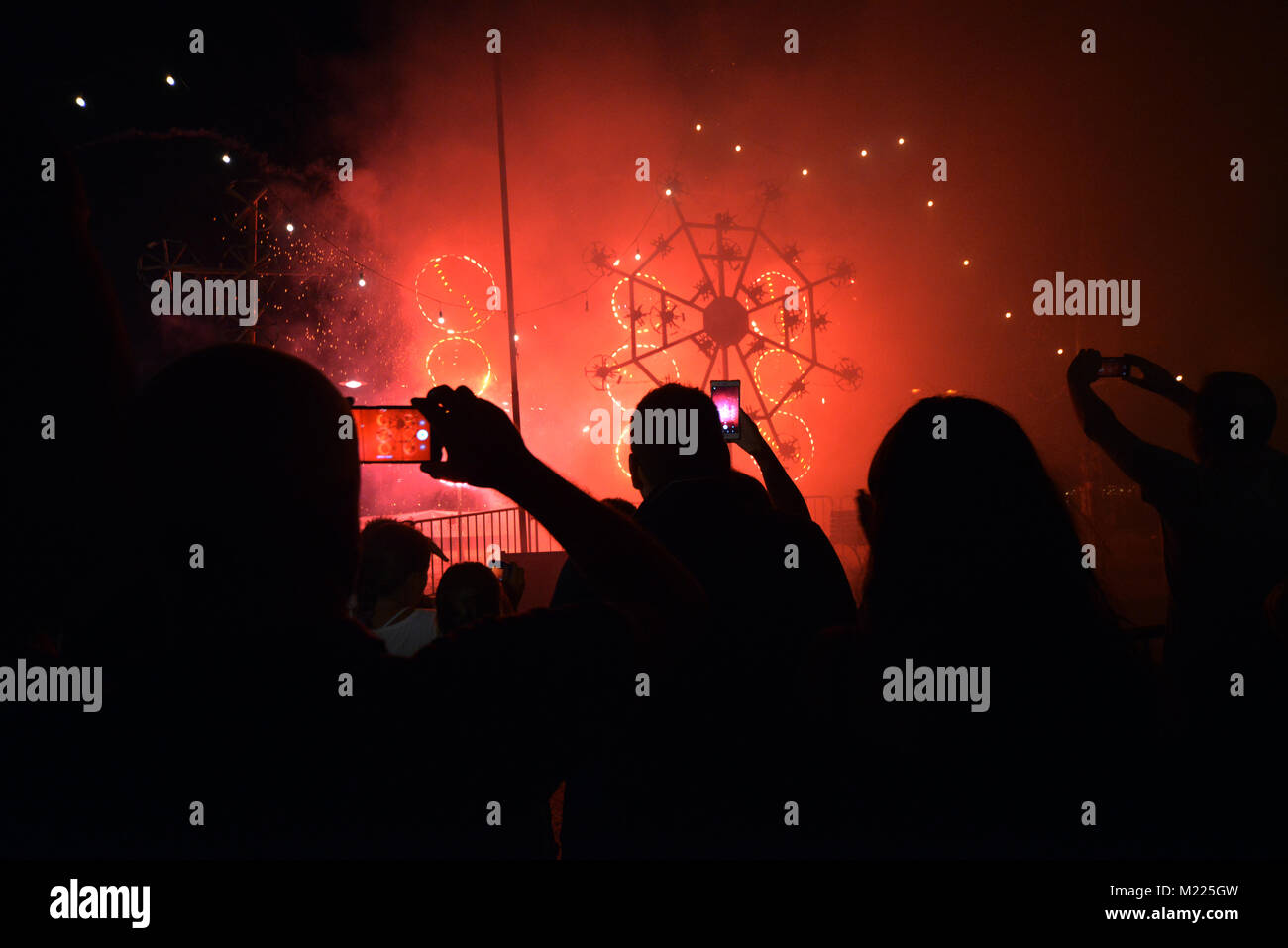 Catherine wheel ground firework display at the feast of St Gregory ...