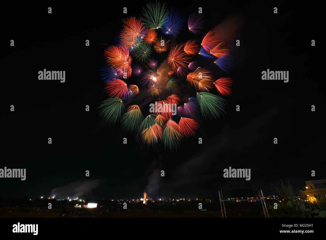 Beautiful fireworks at the Mqabba, Malta village feast in August Stock ...