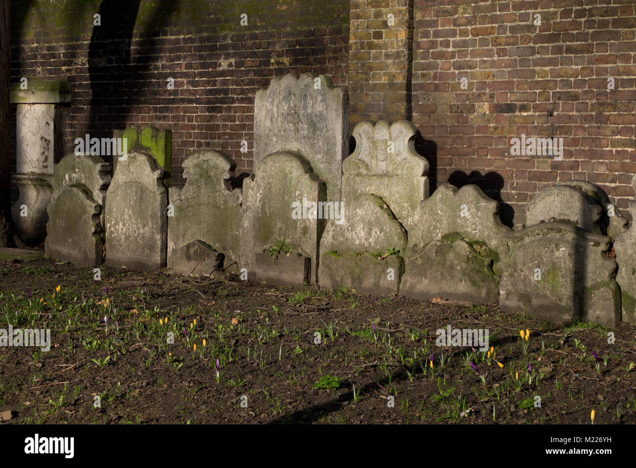 Graveyard with new private building construction in background in ...