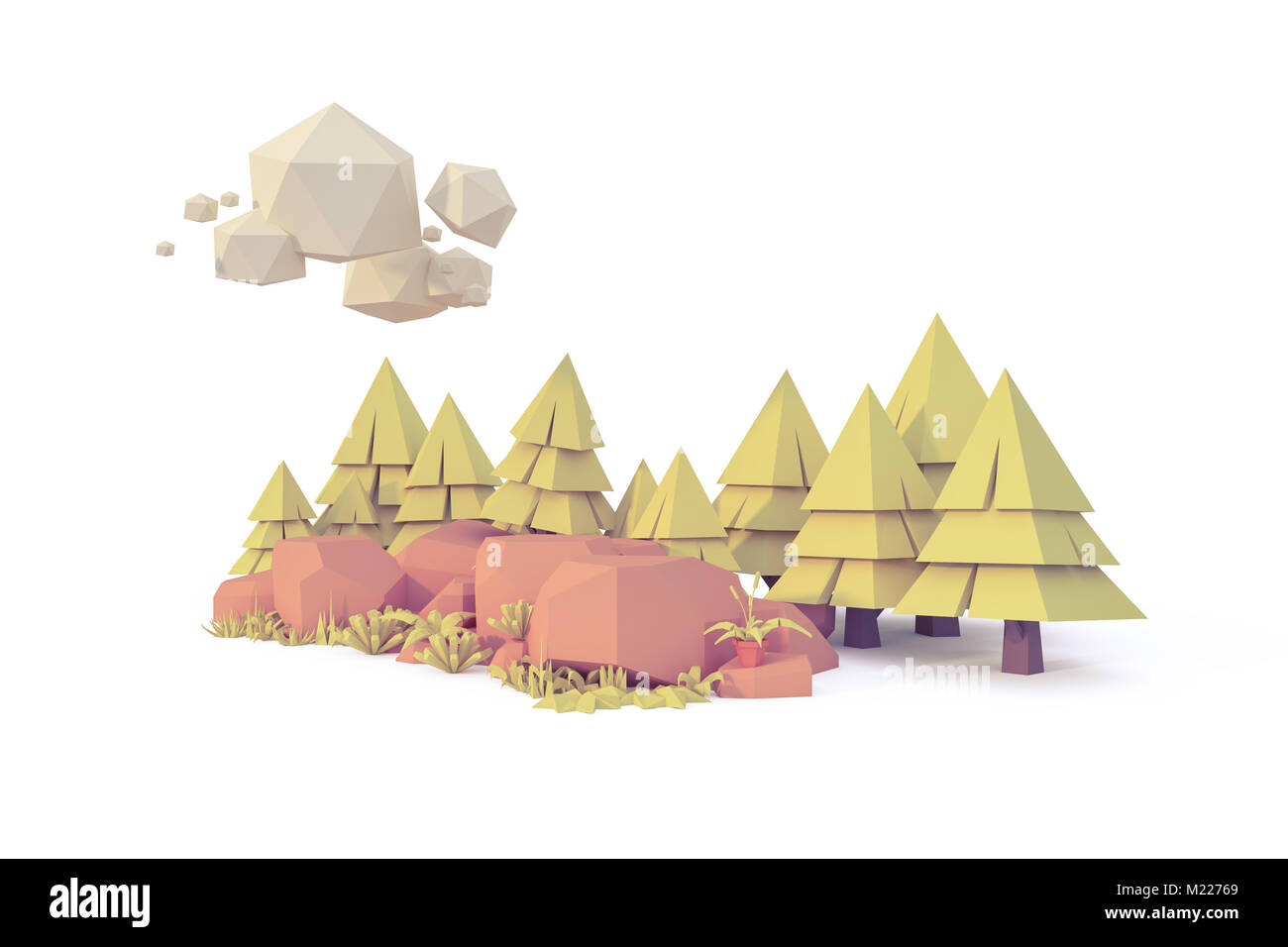 landscape forest valley rock isolated low poly art vintage color 3d ...