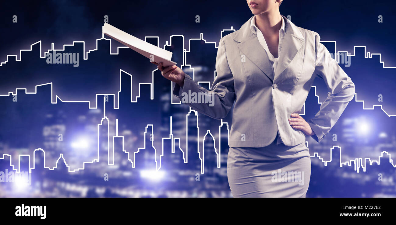 Woman architect or engineer presenting construction concept and Stock ...