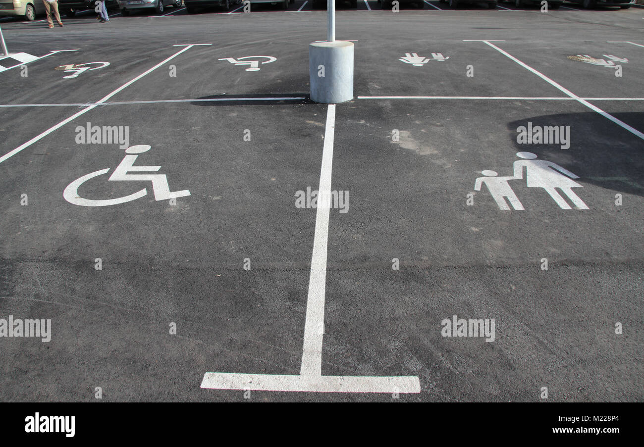 Handicap icon. Parking lot with handicap sign and symbol. Empty ...