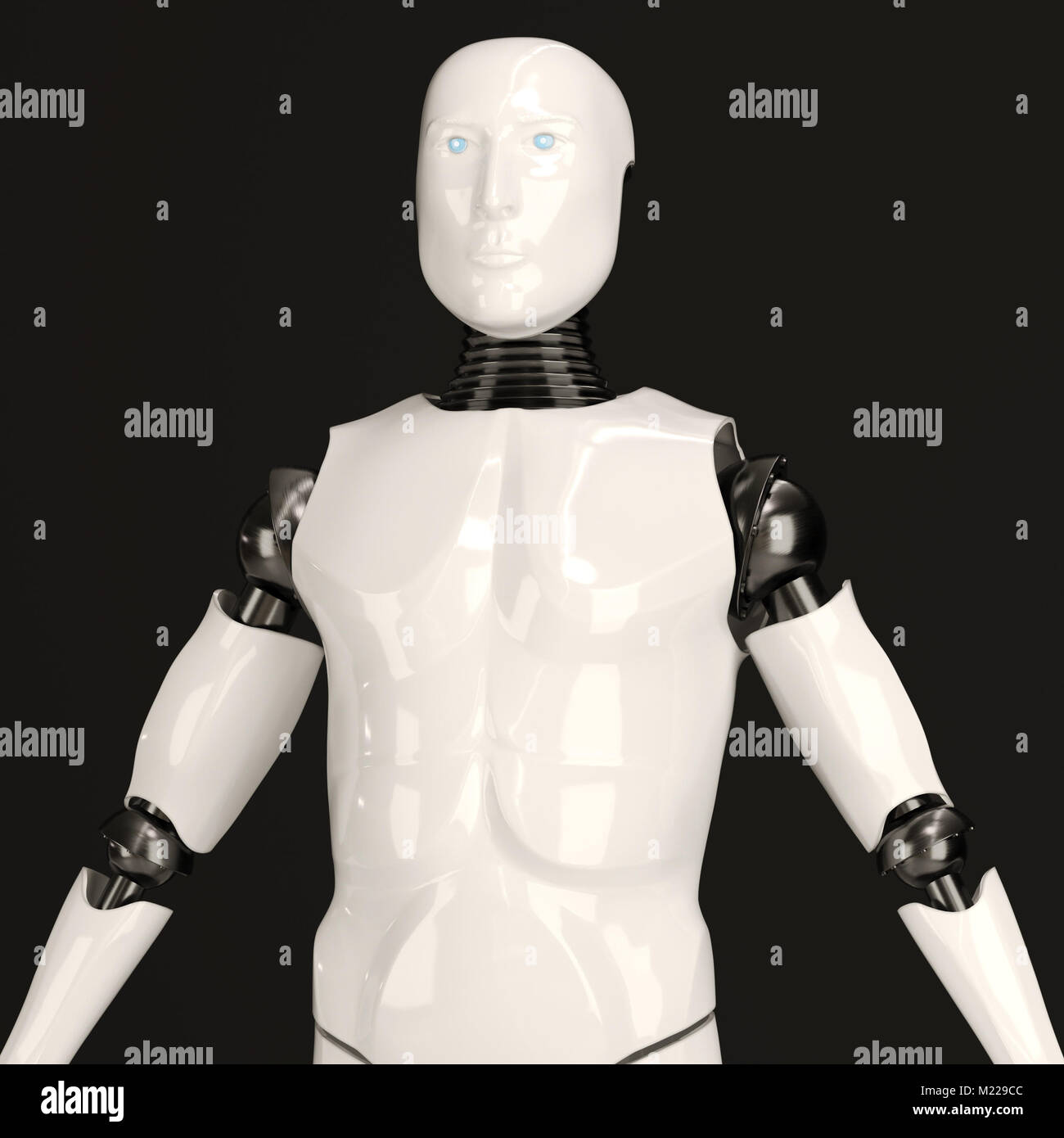 3D rendering Stylish handsome cyborg head in profile. Isolated on black ...