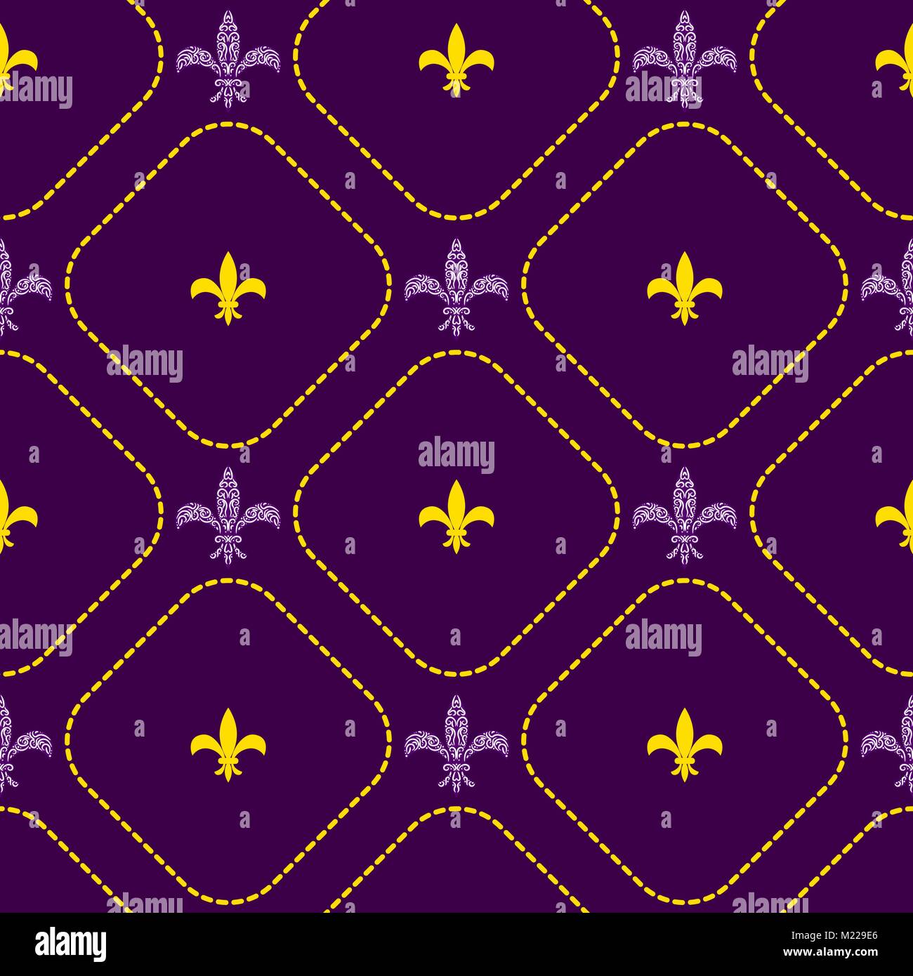 Mardi gras fleur de lis flower royal vector seamless pattern. Violet royal festival card ...