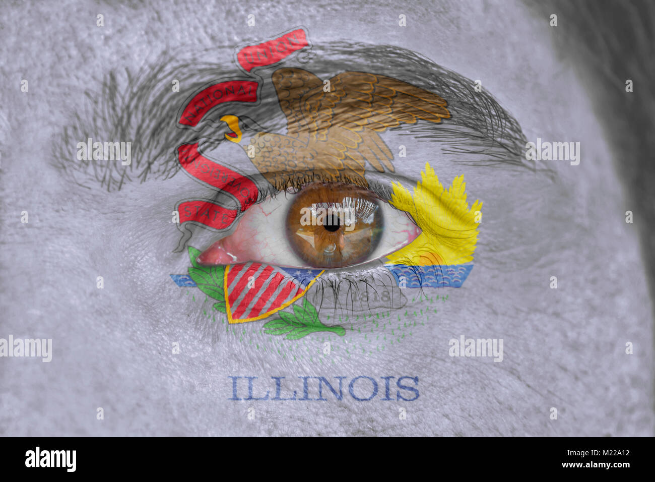 Human face and eye painted with US state flag of Illinois Stock Photo ...