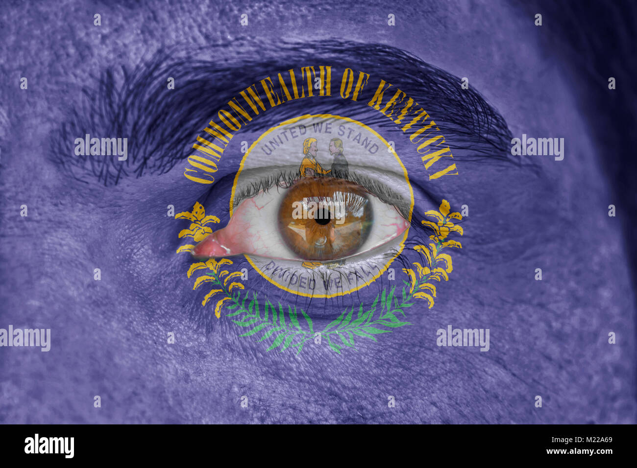 Human face and eye painted with US state flag of Kentucky Stock Photo ...