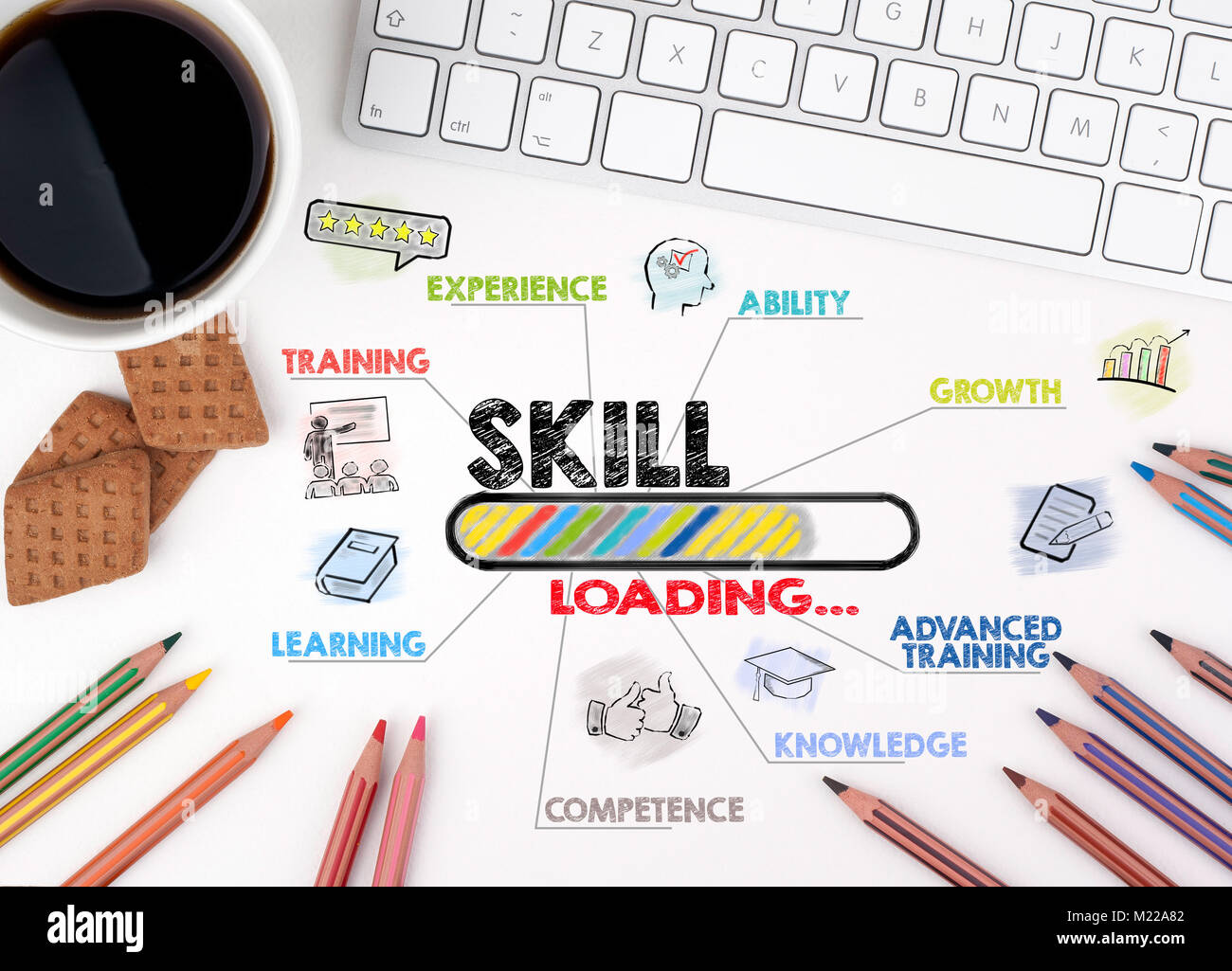 skill, Business concept. Chart with keywords and icons. White office ...