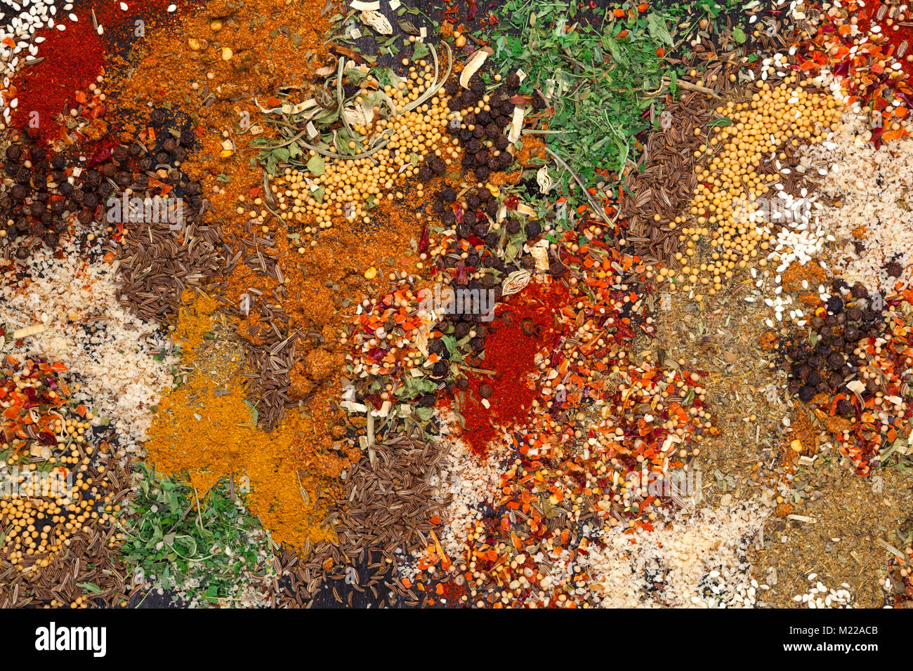 Different herbs and spices texture Stock Photo - Alamy