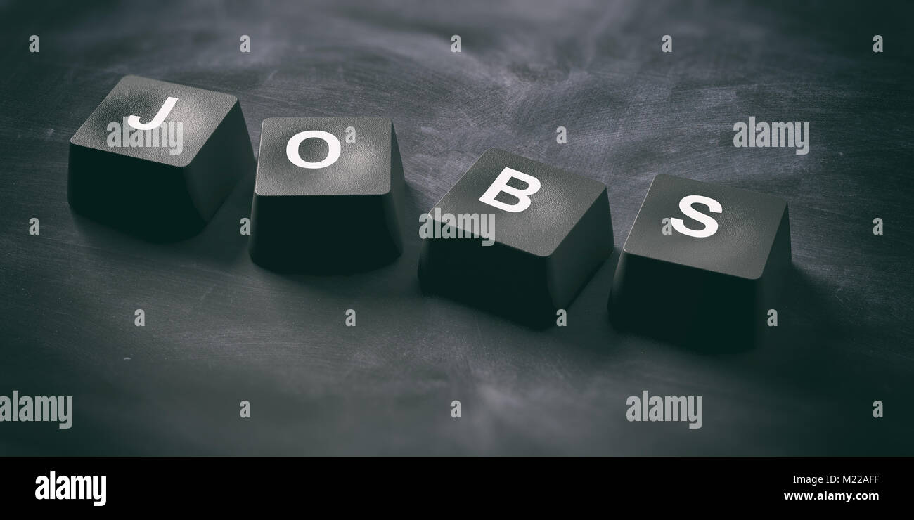 Find a job online concept. Jobs written on keyboard keys on blackboard ...