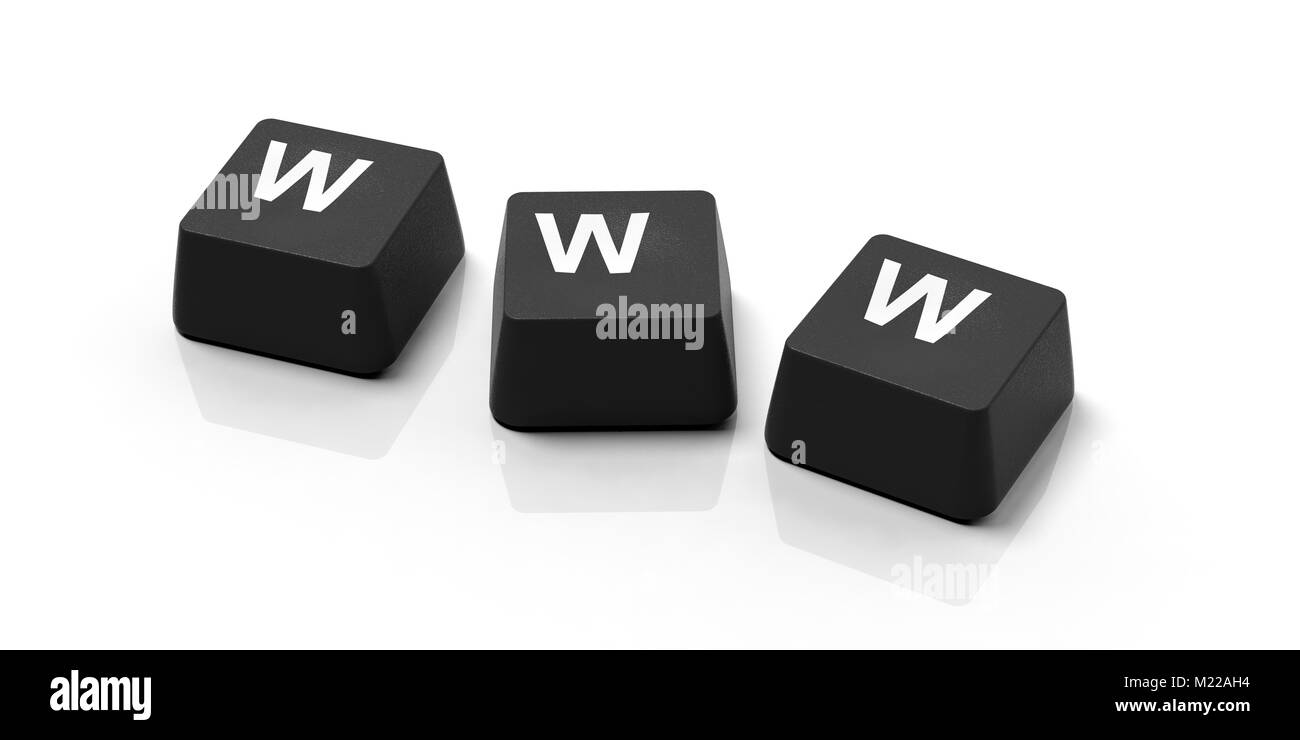 WWW on black keyboard keys on white background, banner, view from above ...