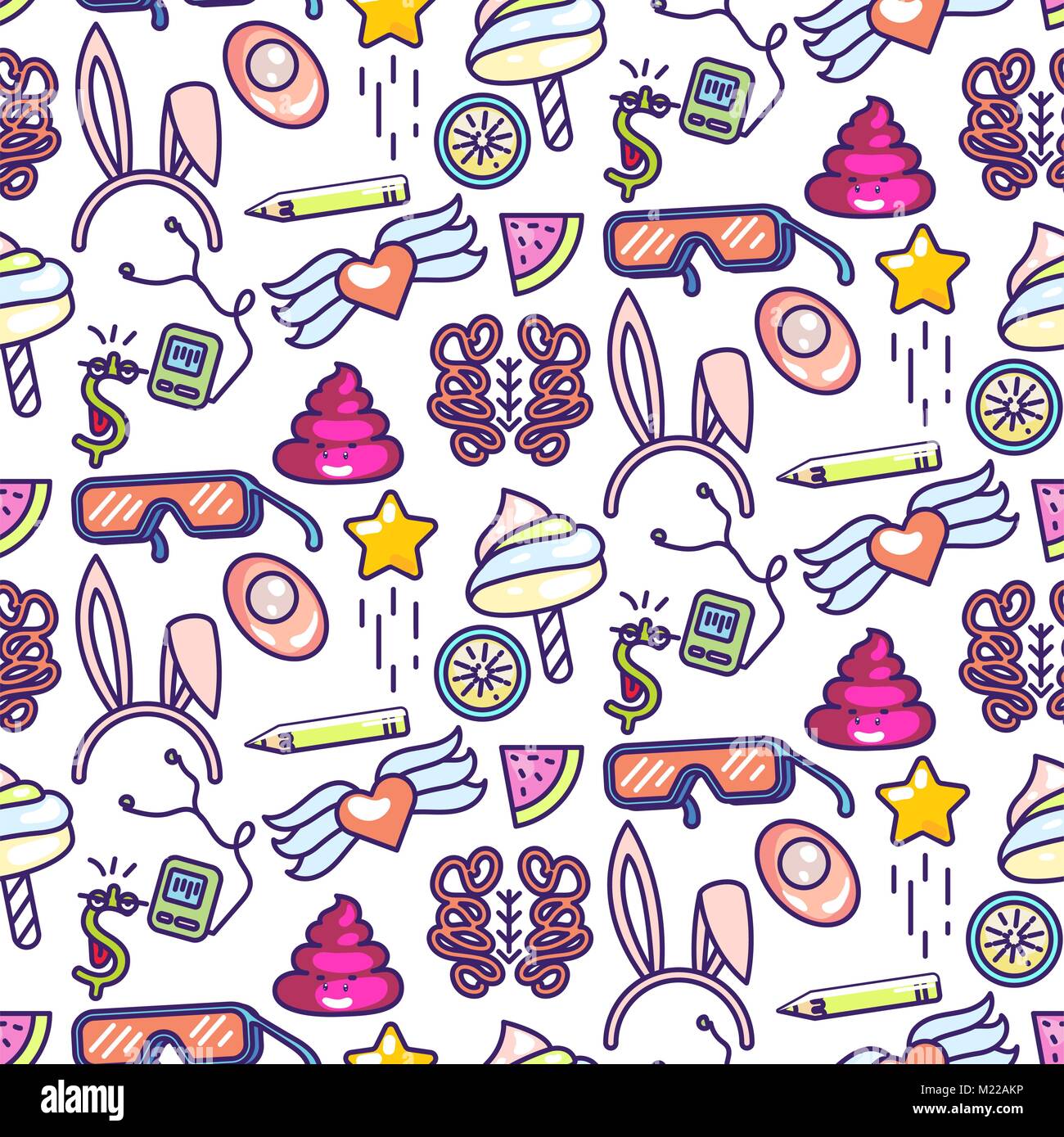 Fun doodles vector icons seamless pattern. Pop art modern style objects ...