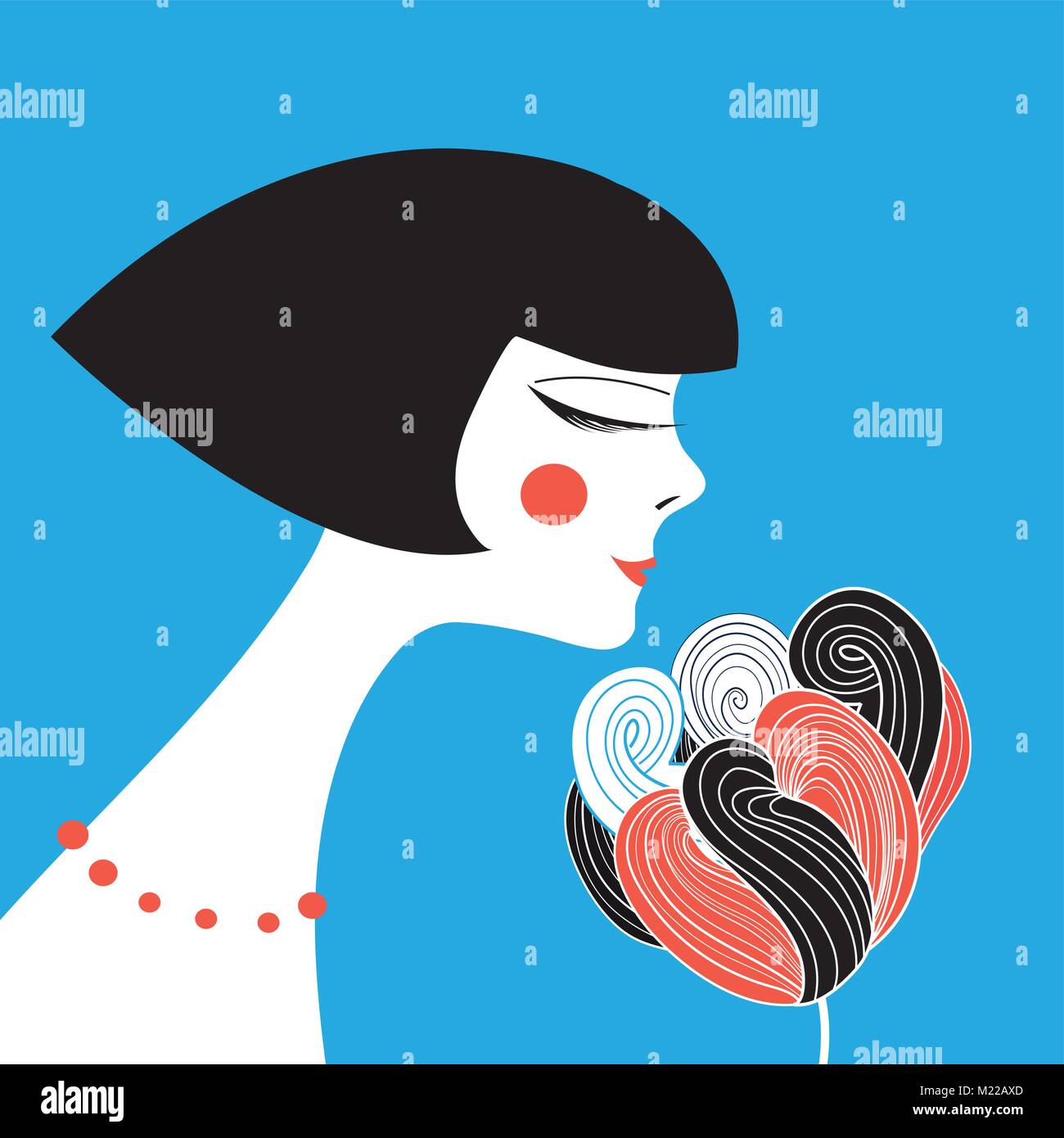 Vector portrait of a girl sniffing a flower Stock Vector Image & Art ...