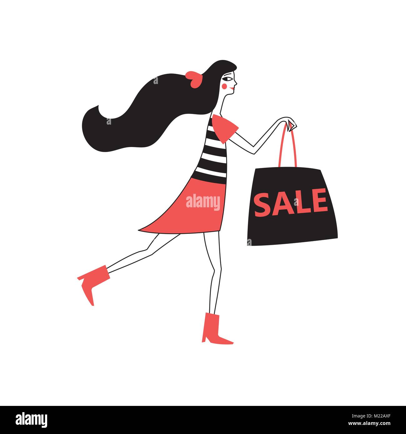 Vector advertising illustration of a girl running for a sale Stock ...