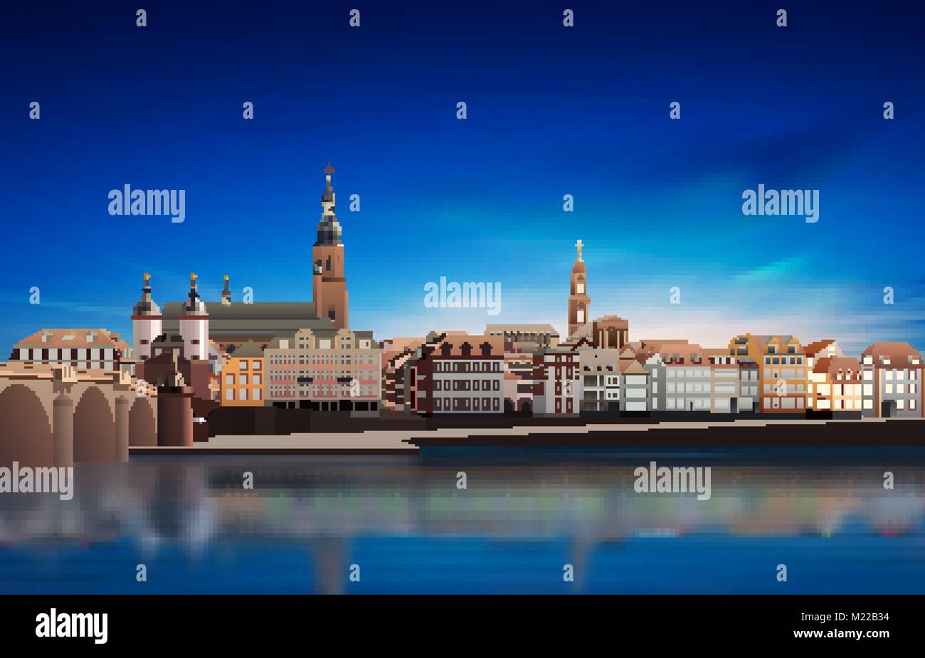 abstract background with panorama of Heidelberg and blue sky Stock ...