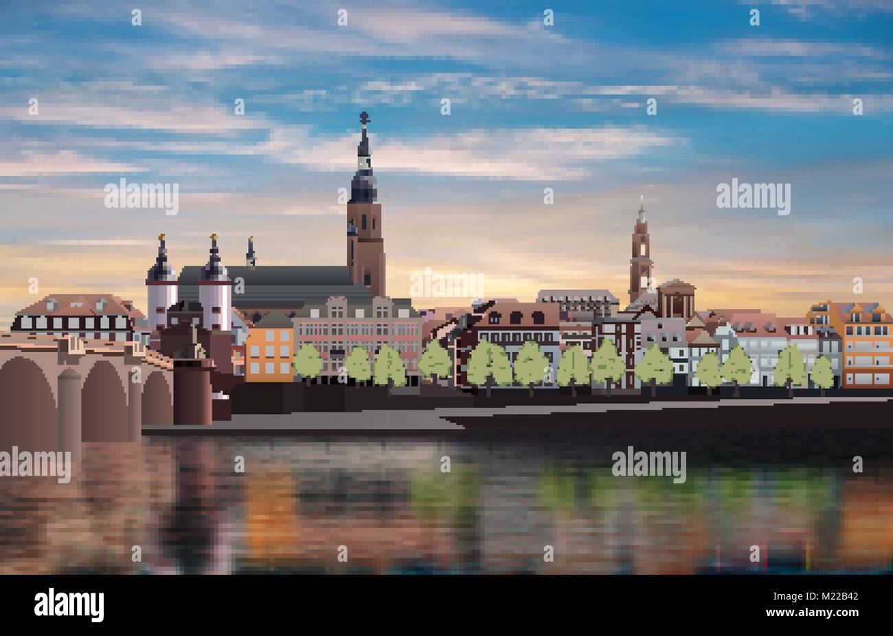 abstract morning background with panorama of Heidelberg Stock Vector ...