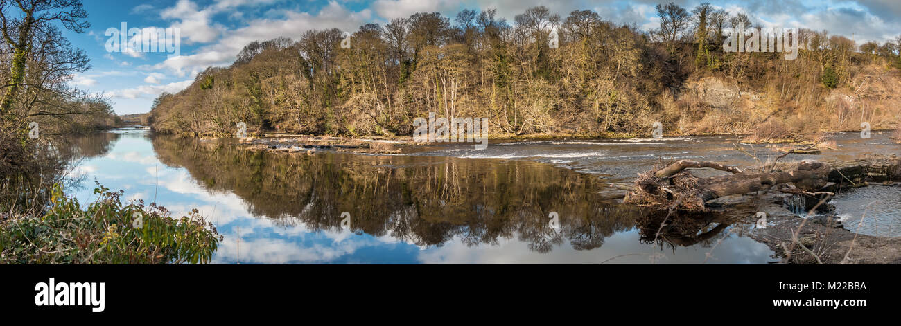 Teesdale panoramic landscape, a panorama of the river Tees looking ...