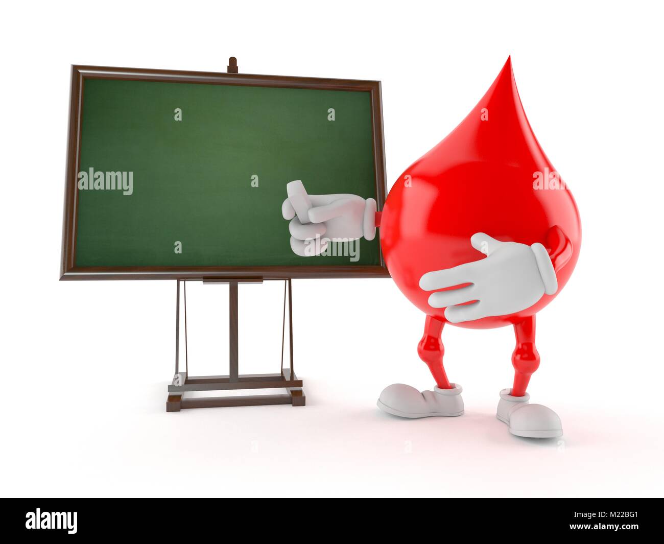 Blood drop character with blank blackboard isolated on white background ...