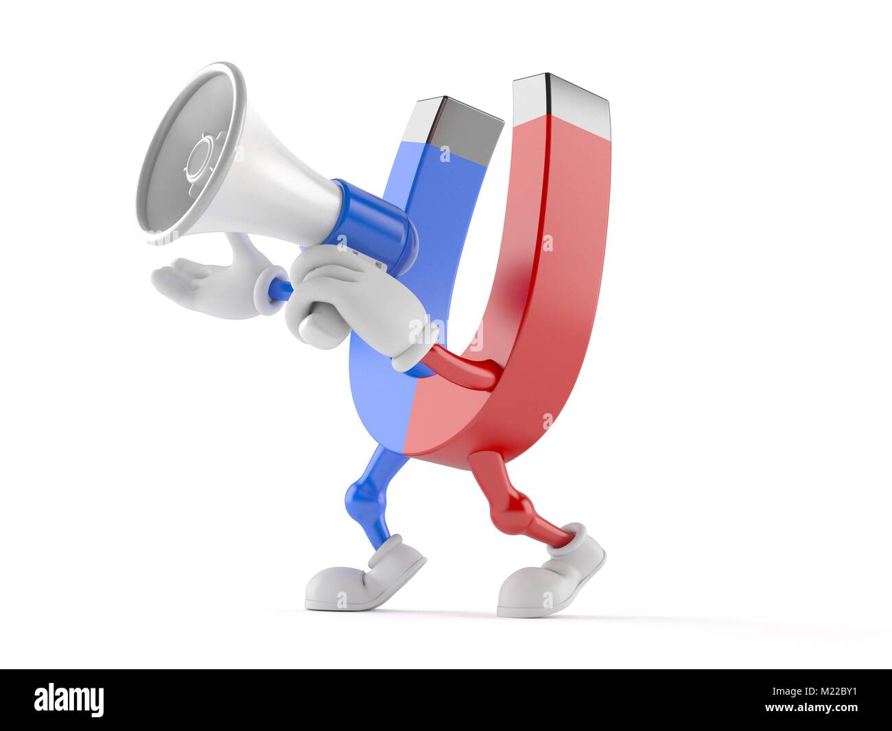 Magnet character speaking through a megaphone isolated on white ...