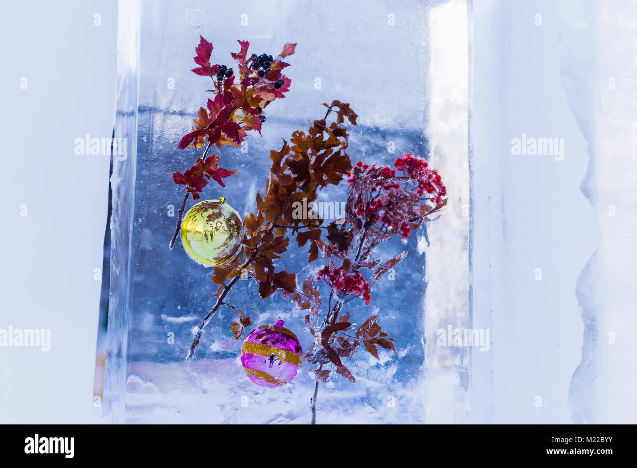 still life in ice balls and berries inside the ice sculpture Stock ...