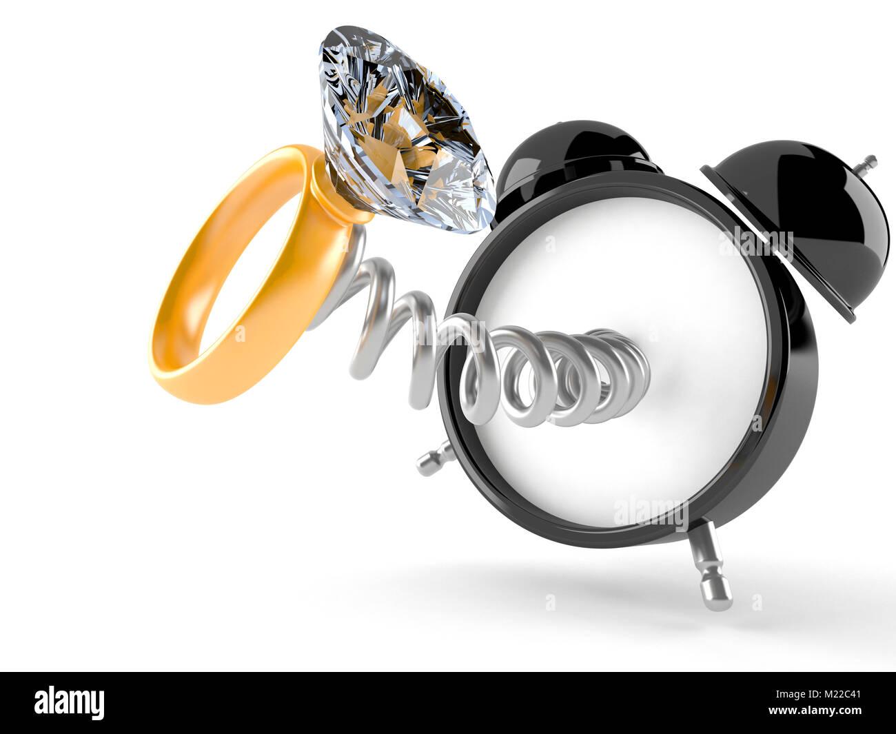 Alarm clock with ring isolated on white background Stock Photo - Alamy