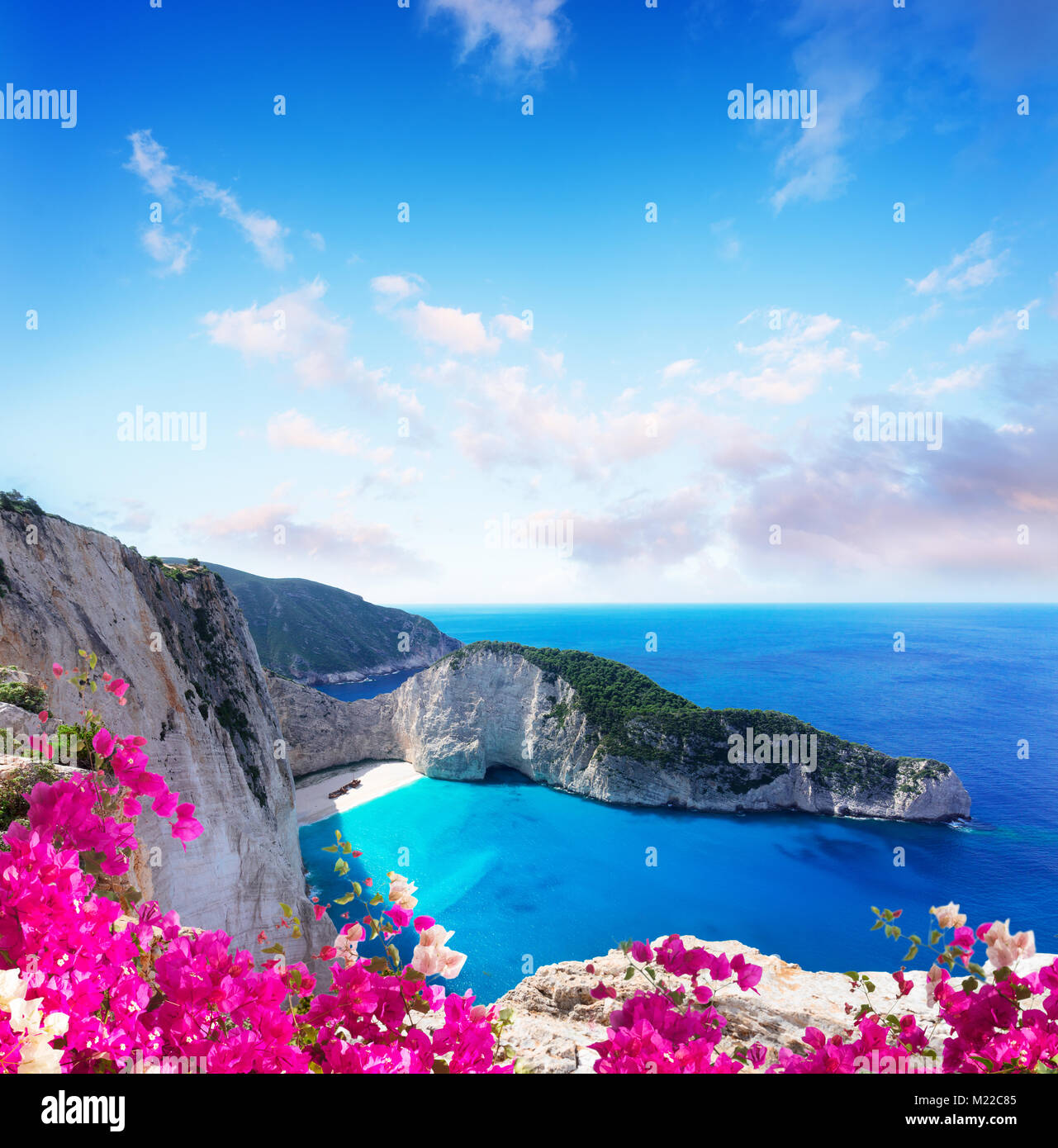 Navagio beach rocks, famous overhead lanscape of Zakinthos island ...