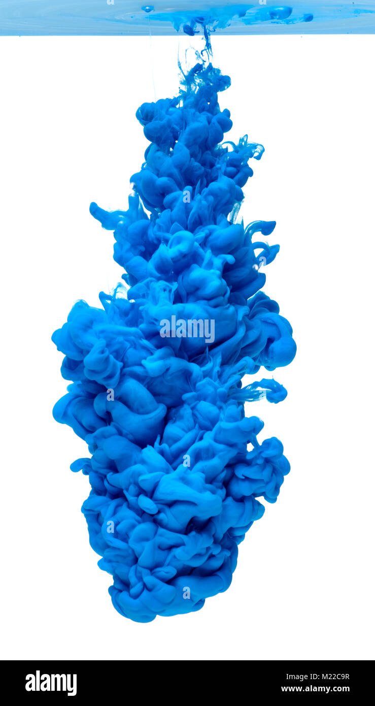 blue color paint pouring in water Stock Photo - Alamy