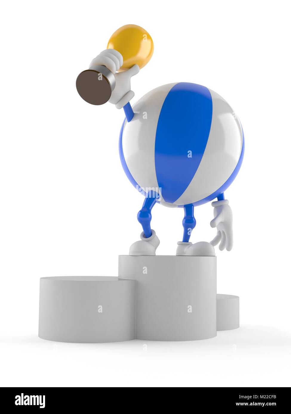 Beach ball character holding golden trophy isolated on white background ...