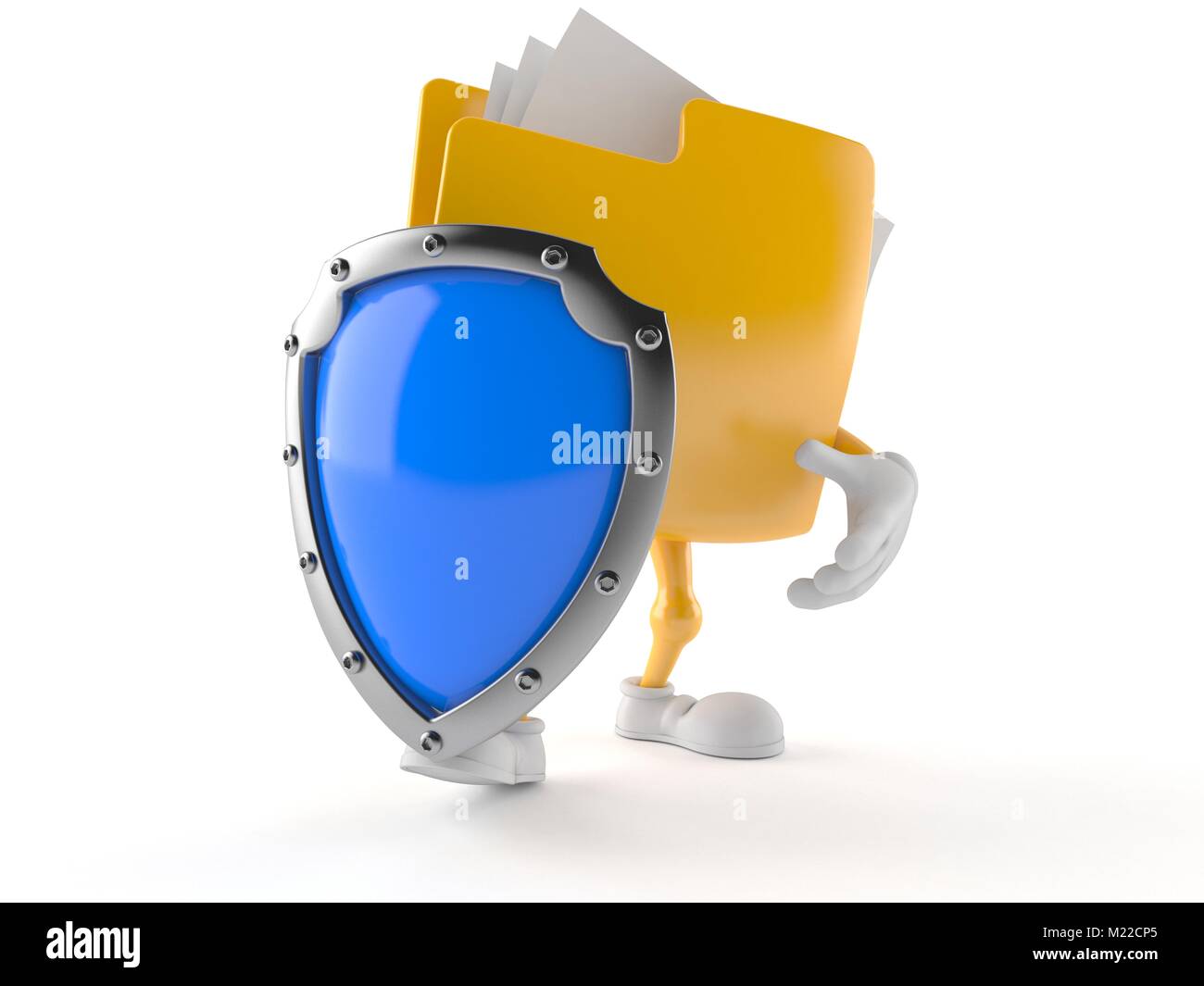 Folder character with shield isolated on white background Stock Photo ...