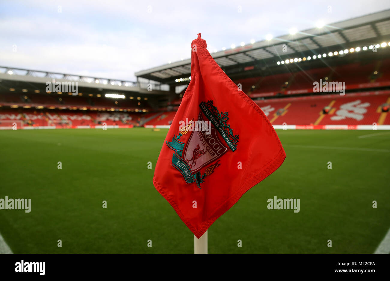 A general view of the corner flag at Anfield during the Premier League ...
