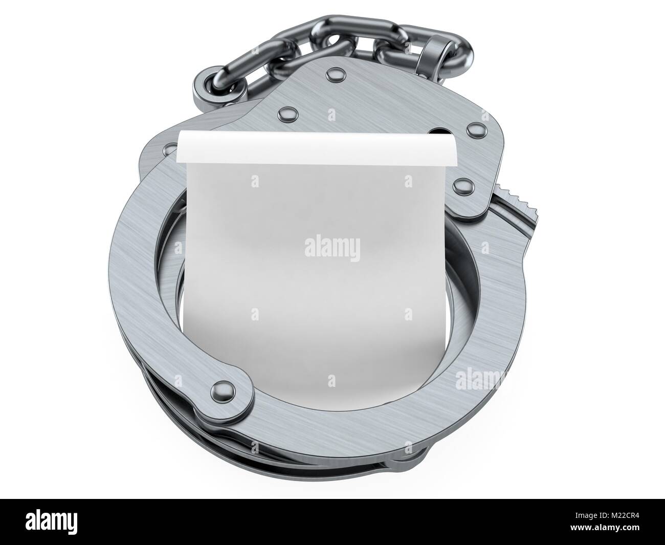 Handcuffs with blank document isolated on white background Stock Photo ...