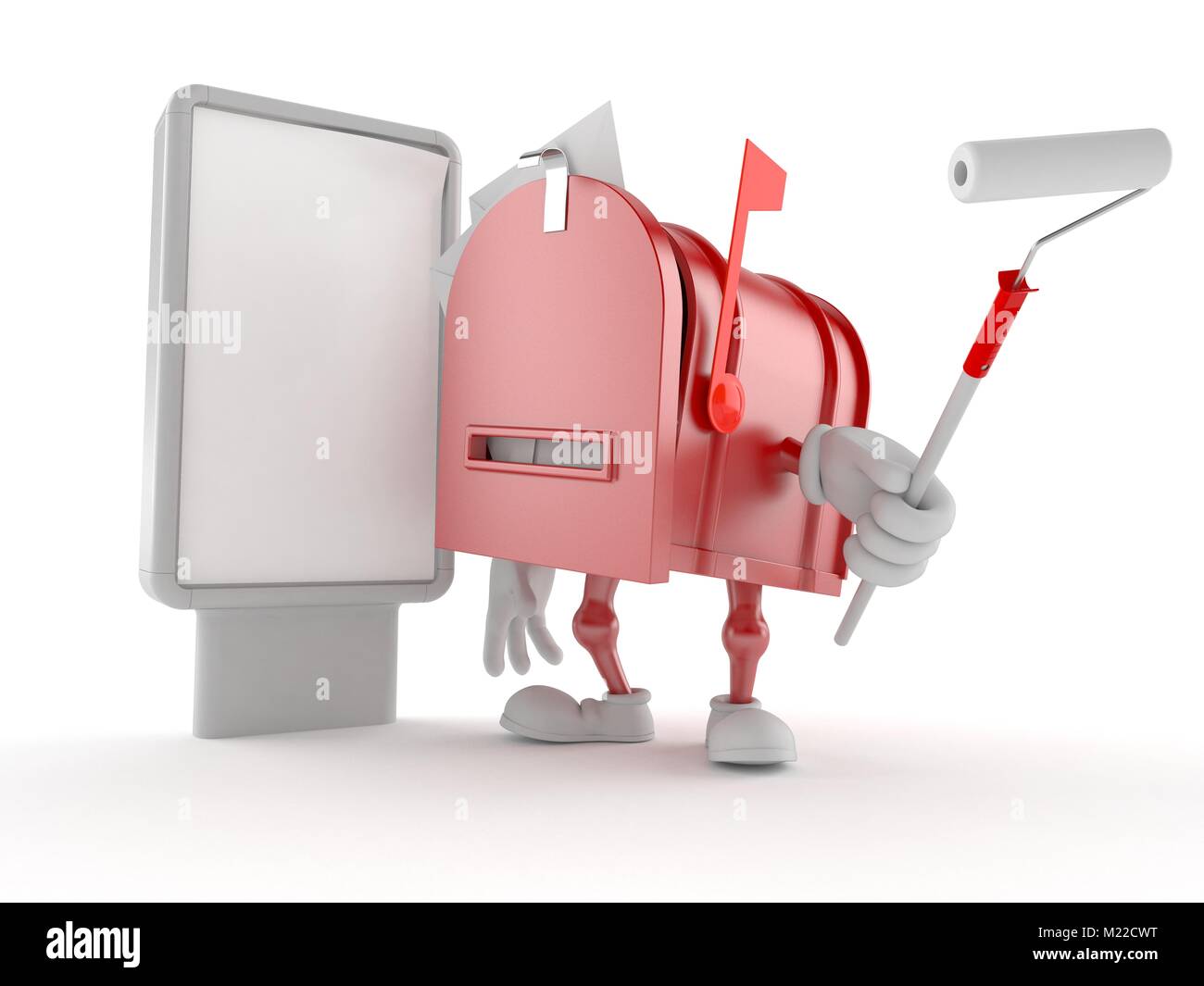 Mailbox character with blank billboard isolated on white background ...