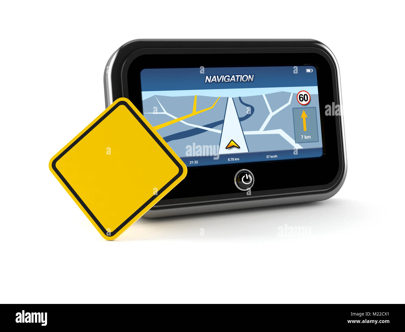 Navigation with road sign isolated on white background Stock Photo - Alamy