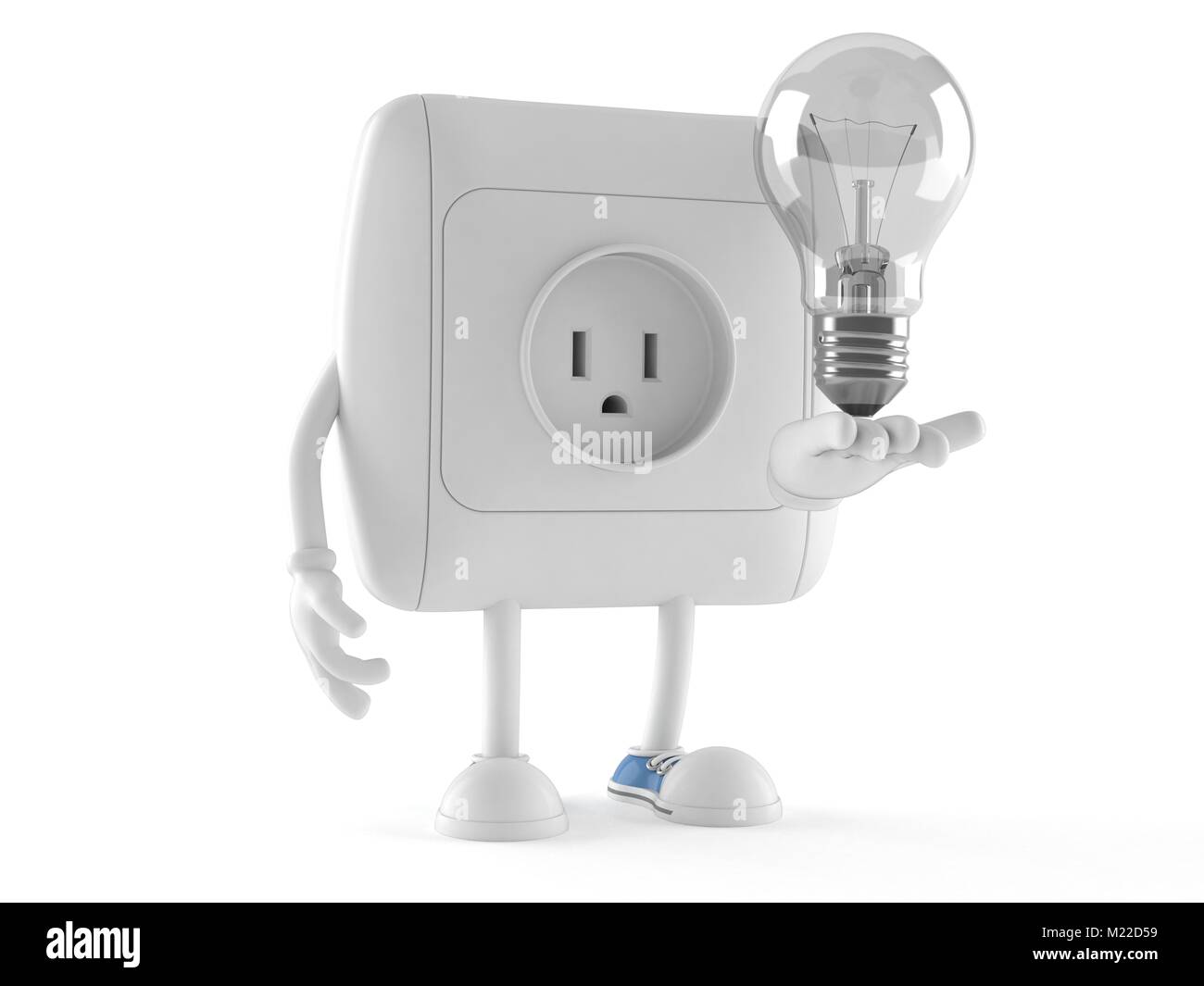Outlet character with lightbulb isolated on white background Stock ...