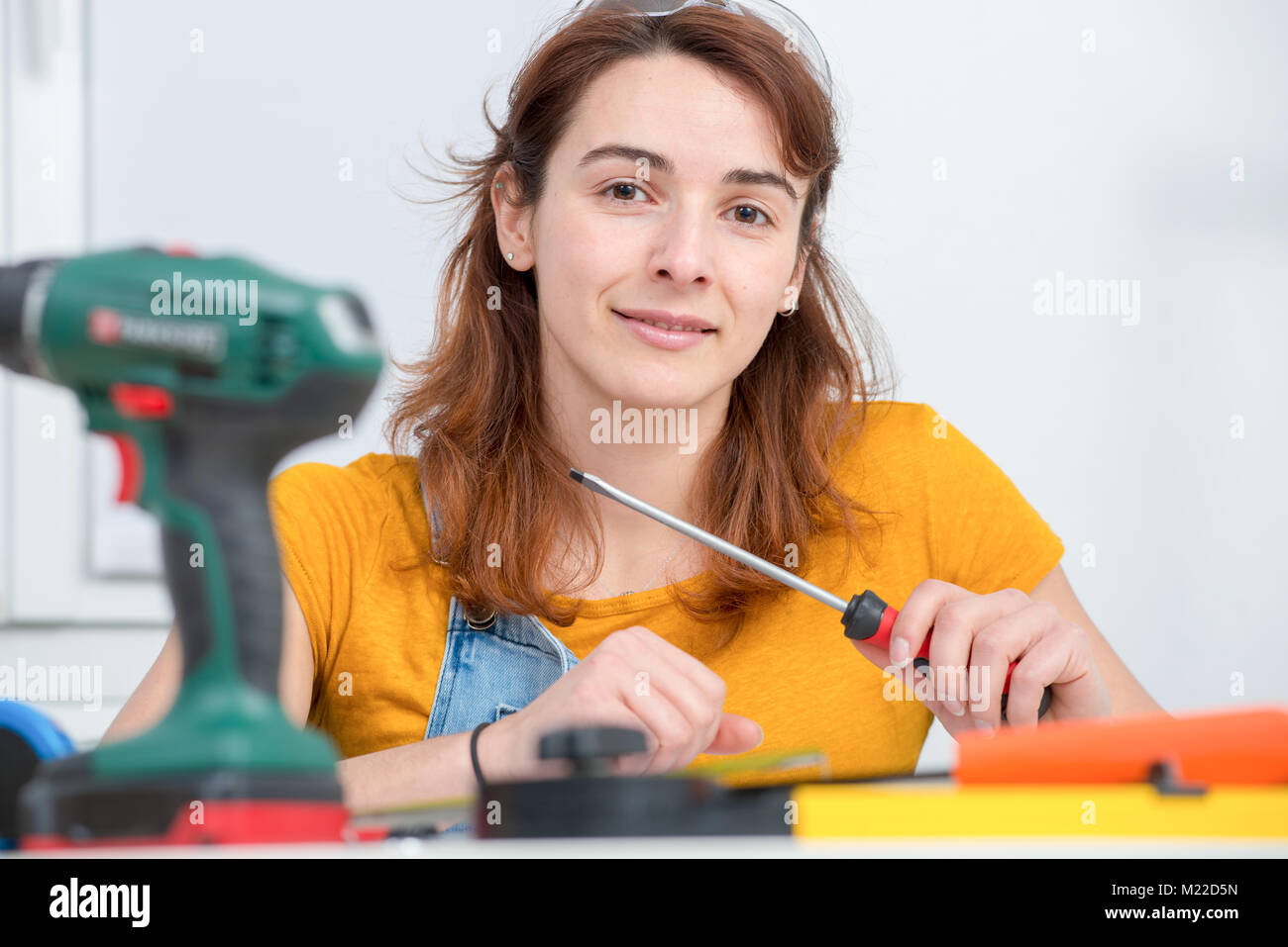 a pretty young woman doing DIY work at home Stock Photo - Alamy