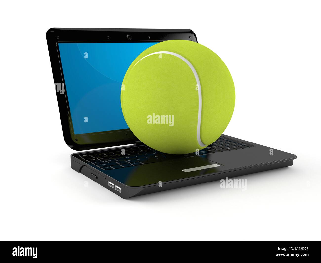 Laptop with tennis ball isolated on white background Stock Photo - Alamy