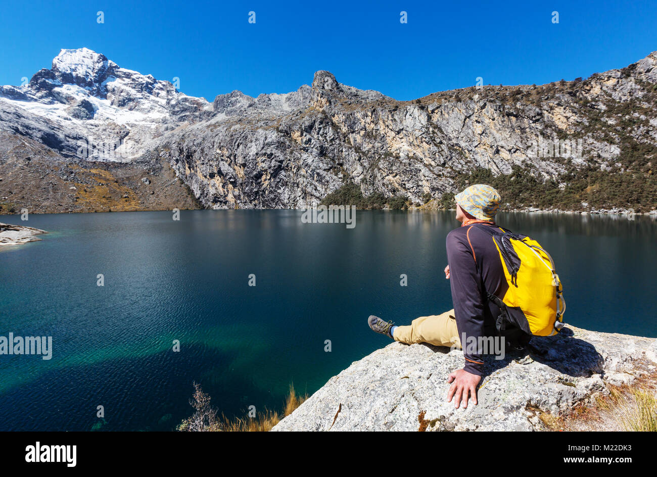 Hiking scene in Cordillera mountains, Peru Stock Photo - Alamy