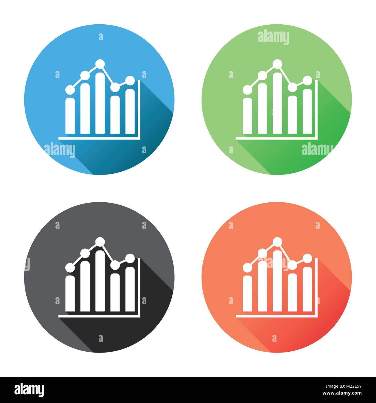 Chart graph icon with long shadow. Business flat vector illustration on ...