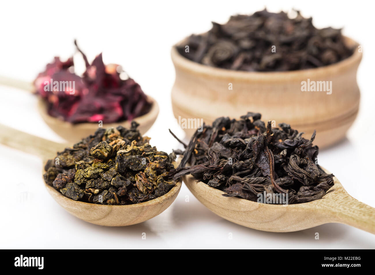 set of dry teas on white isolated background Stock Photo - Alamy