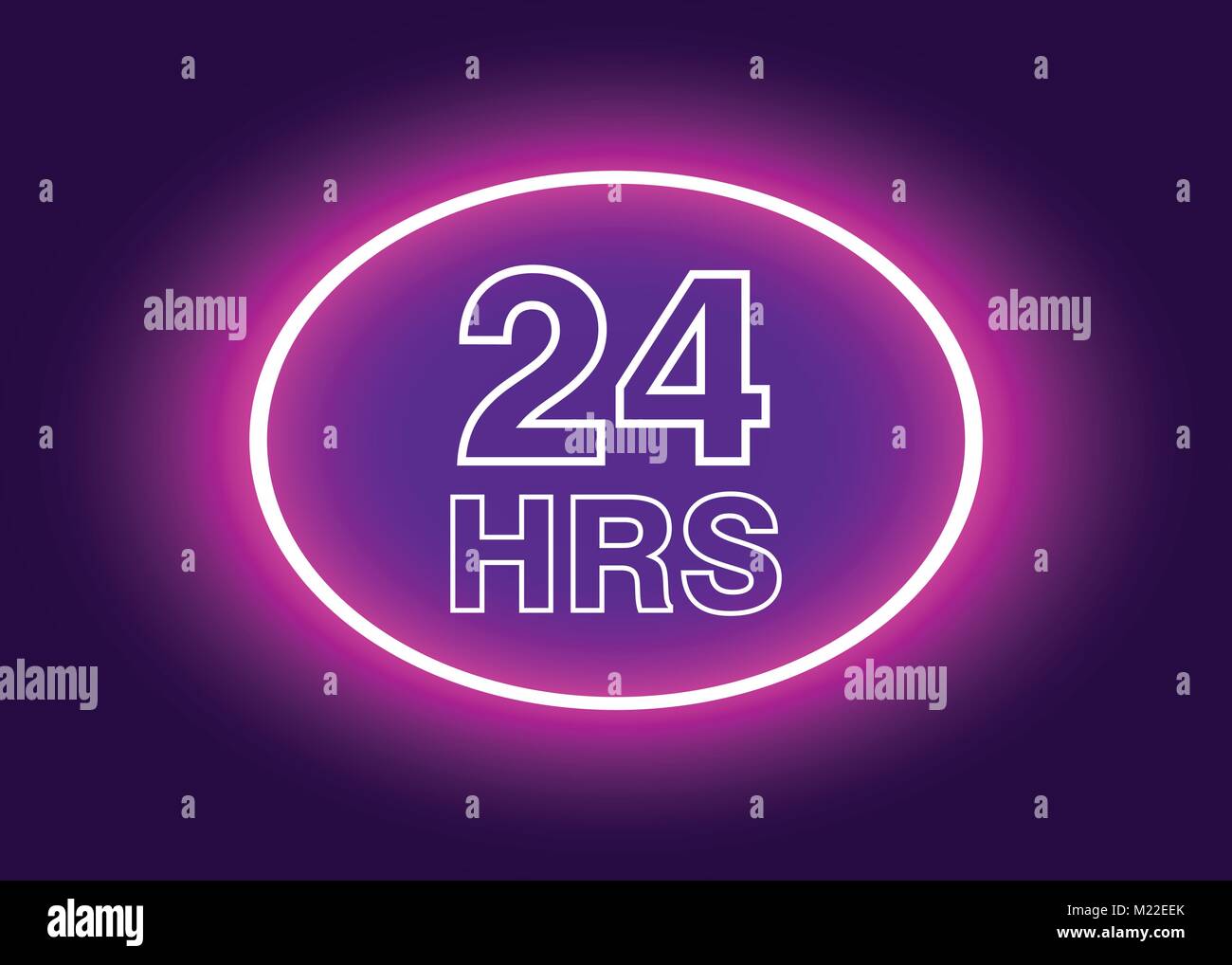 24 hours open sign, purple neon billboard vector illustration Stock ...
