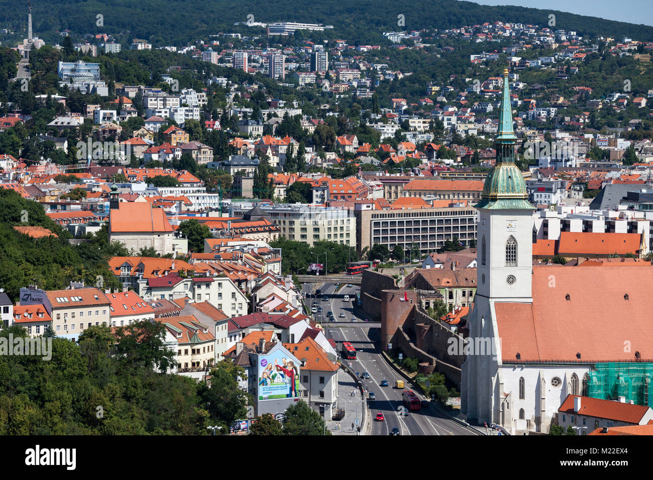 Slovakia, Bratislava, capital city cityscape with St. Martin Cathedral ...