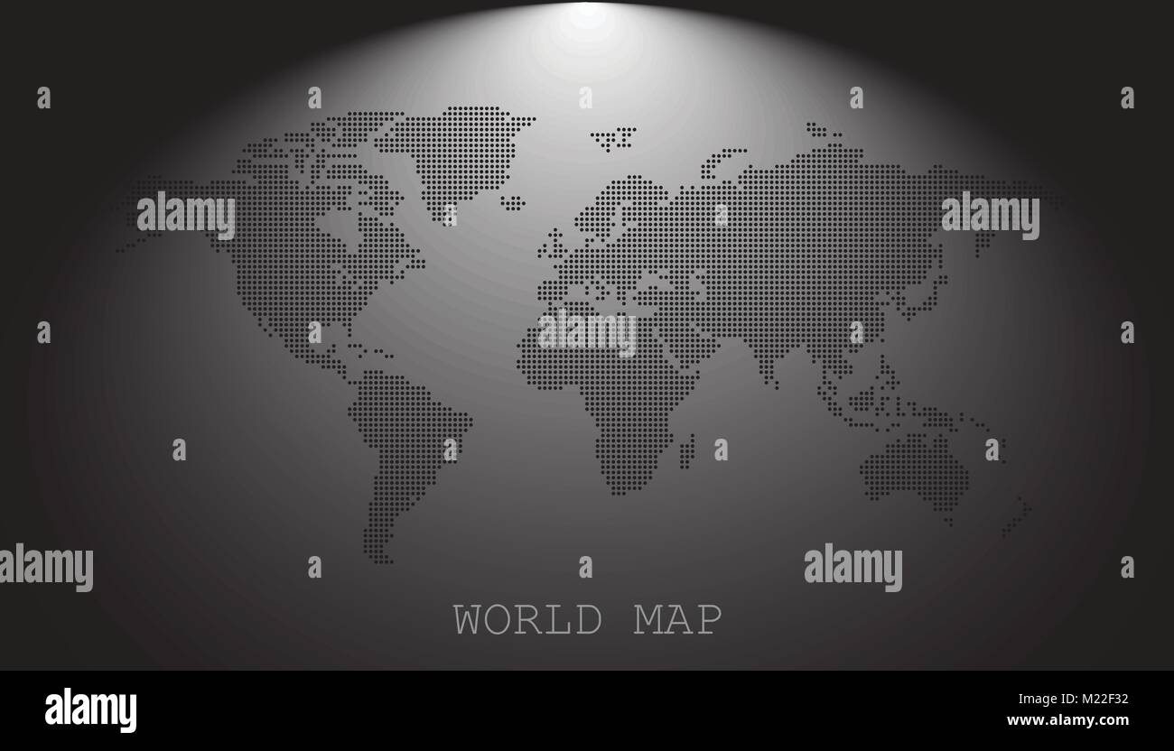 Dotted blank black world map isolated on grey background. World map ...