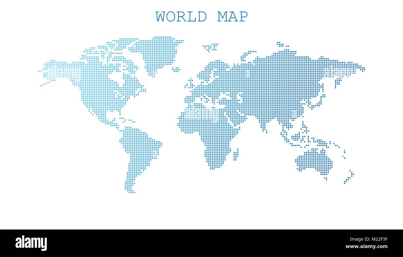 Dotted blank blue world map isolated on white background. World map ...