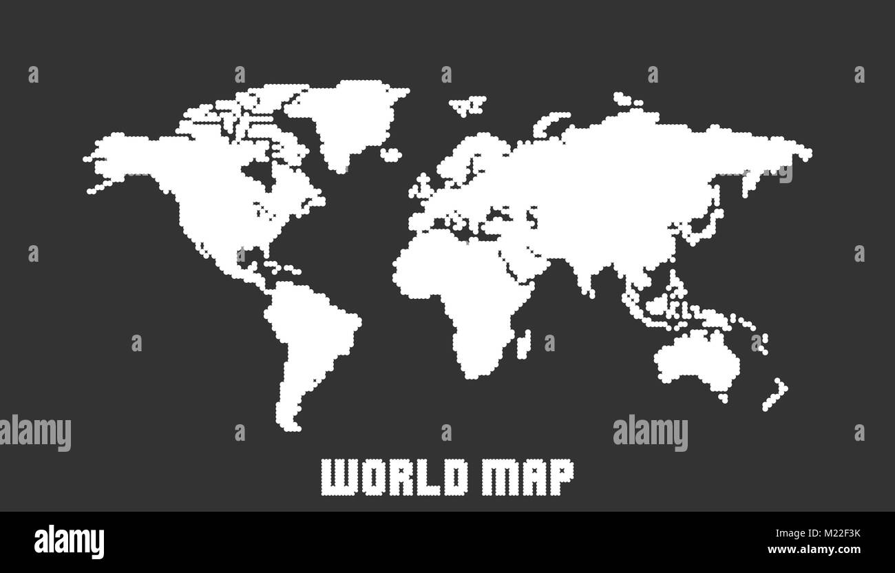 Dotted blank white world map isolated on black background. World map ...