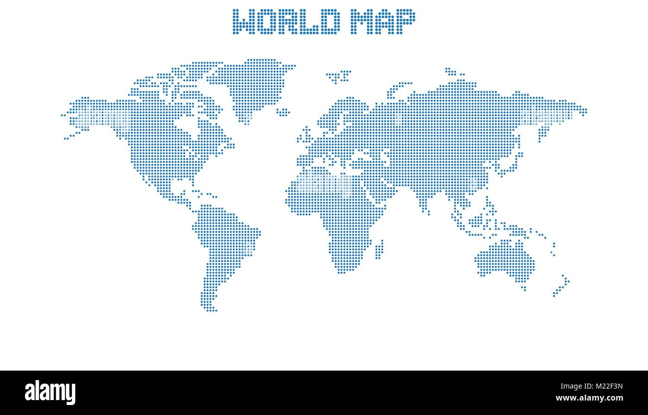 Dotted blank blue world map isolated on white background. World map ...
