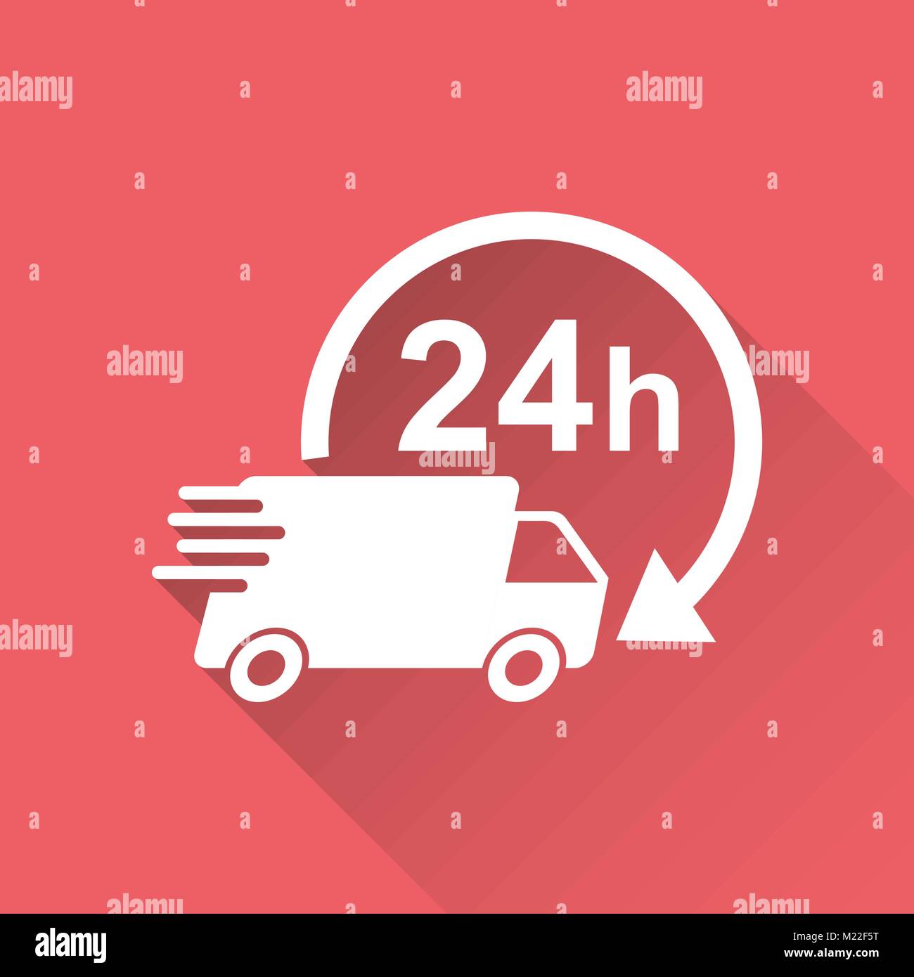 Delivery truck 24h vector illustration. 24 hours fast delivery service ...