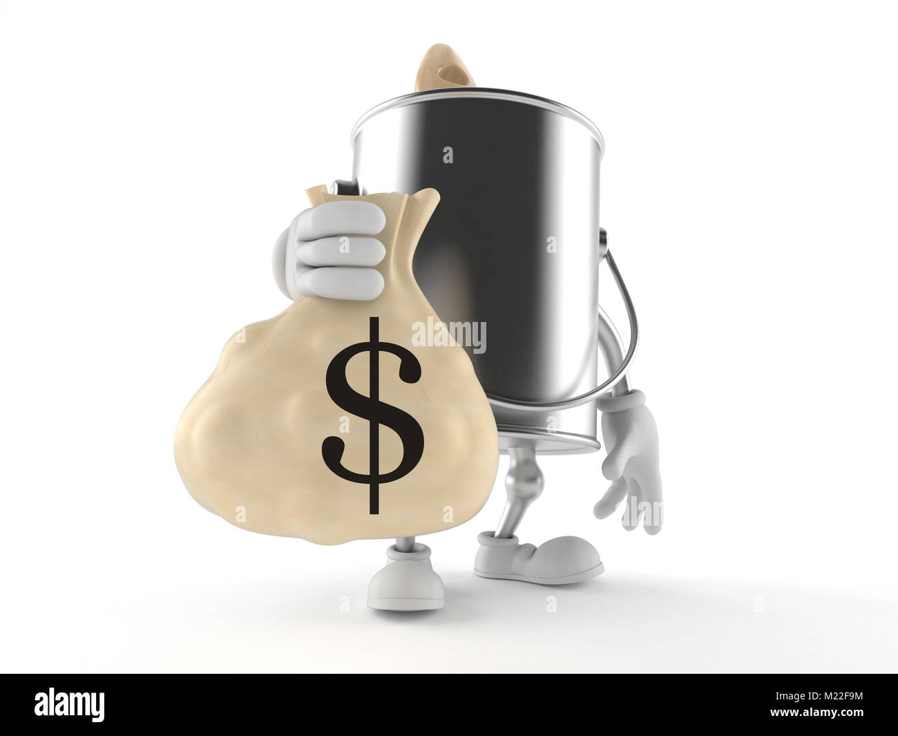 Paint can character with money bag isolated on white background Stock ...