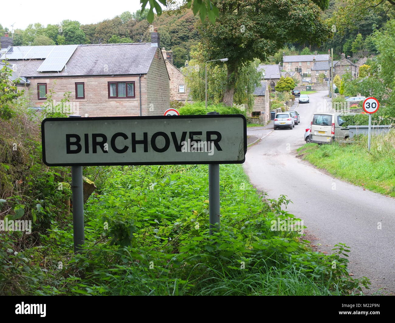 The approach to the Derbyshire Peak District Village of Birchover near ...