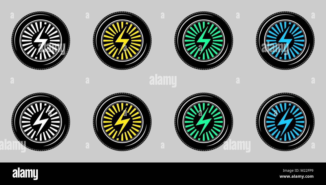 Black Wheel with Electric Sign. Vector Stylized Logo, Wheel of Electric ...