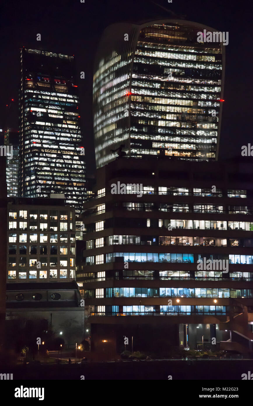 The City of London office buildings lit at night including the 20 ...