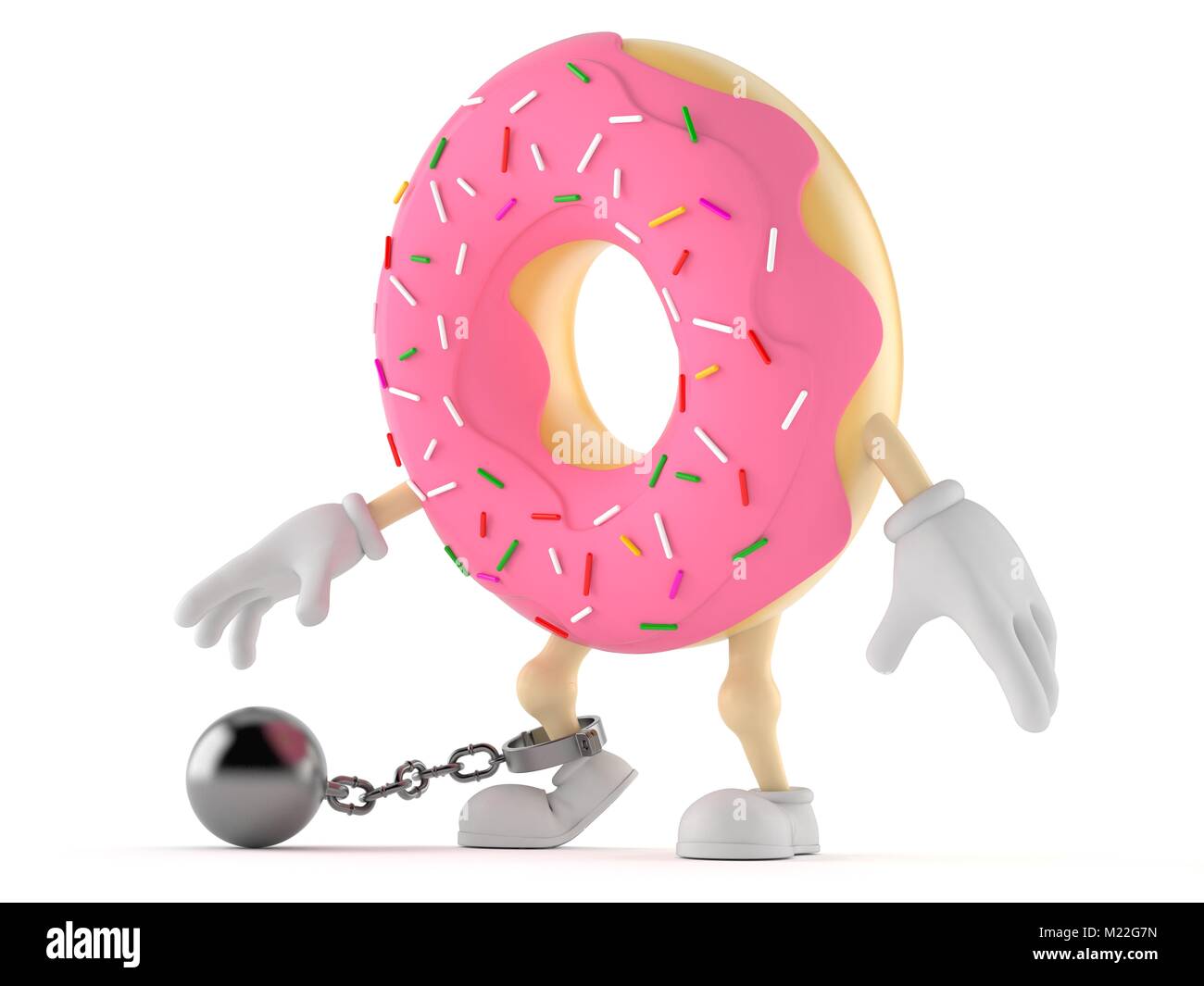 Donut character with prison ball isolated on white background Stock ...